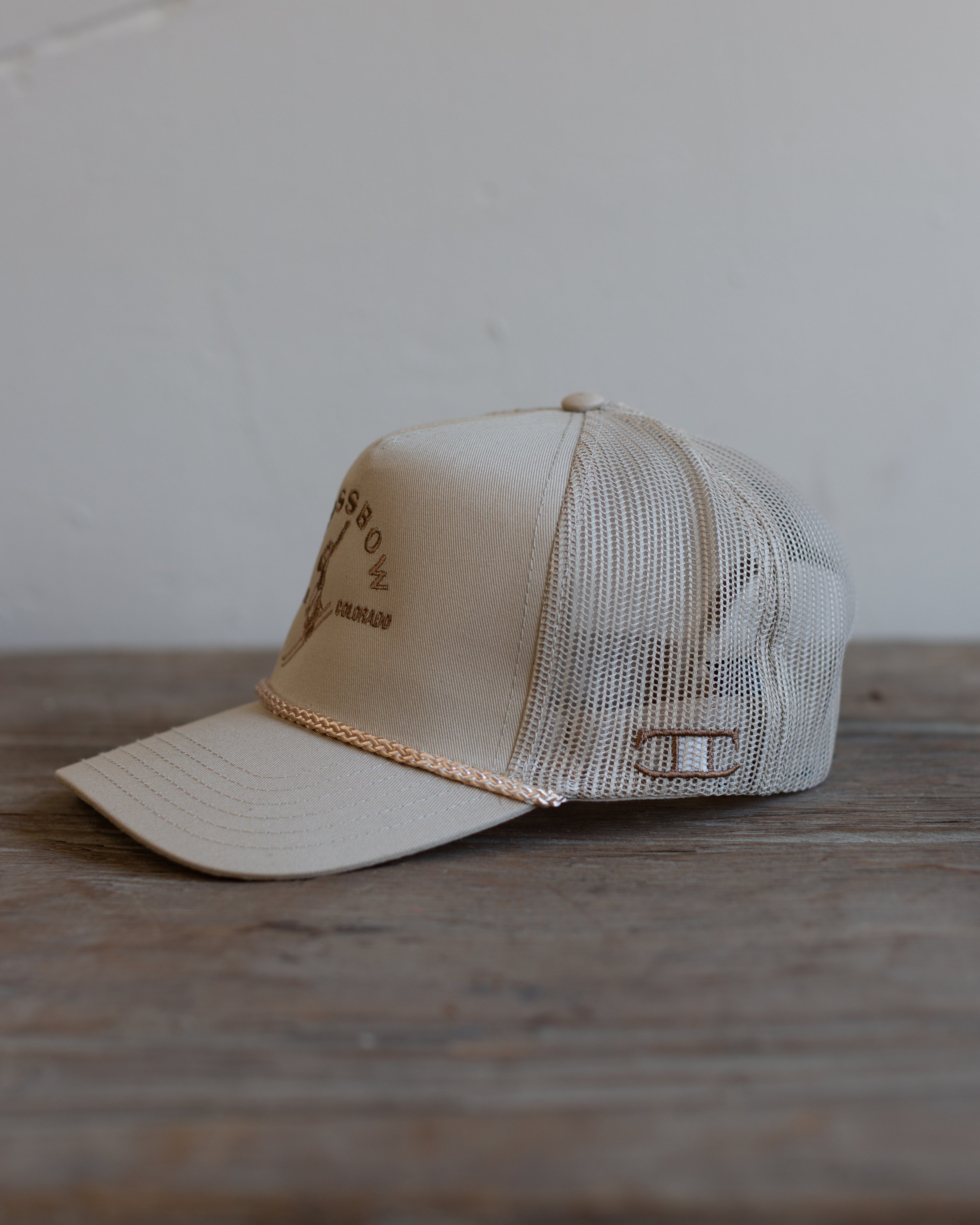 Crossbow Vintage Inspired Custom Mesh Trucker Snapback Hat, The Skier