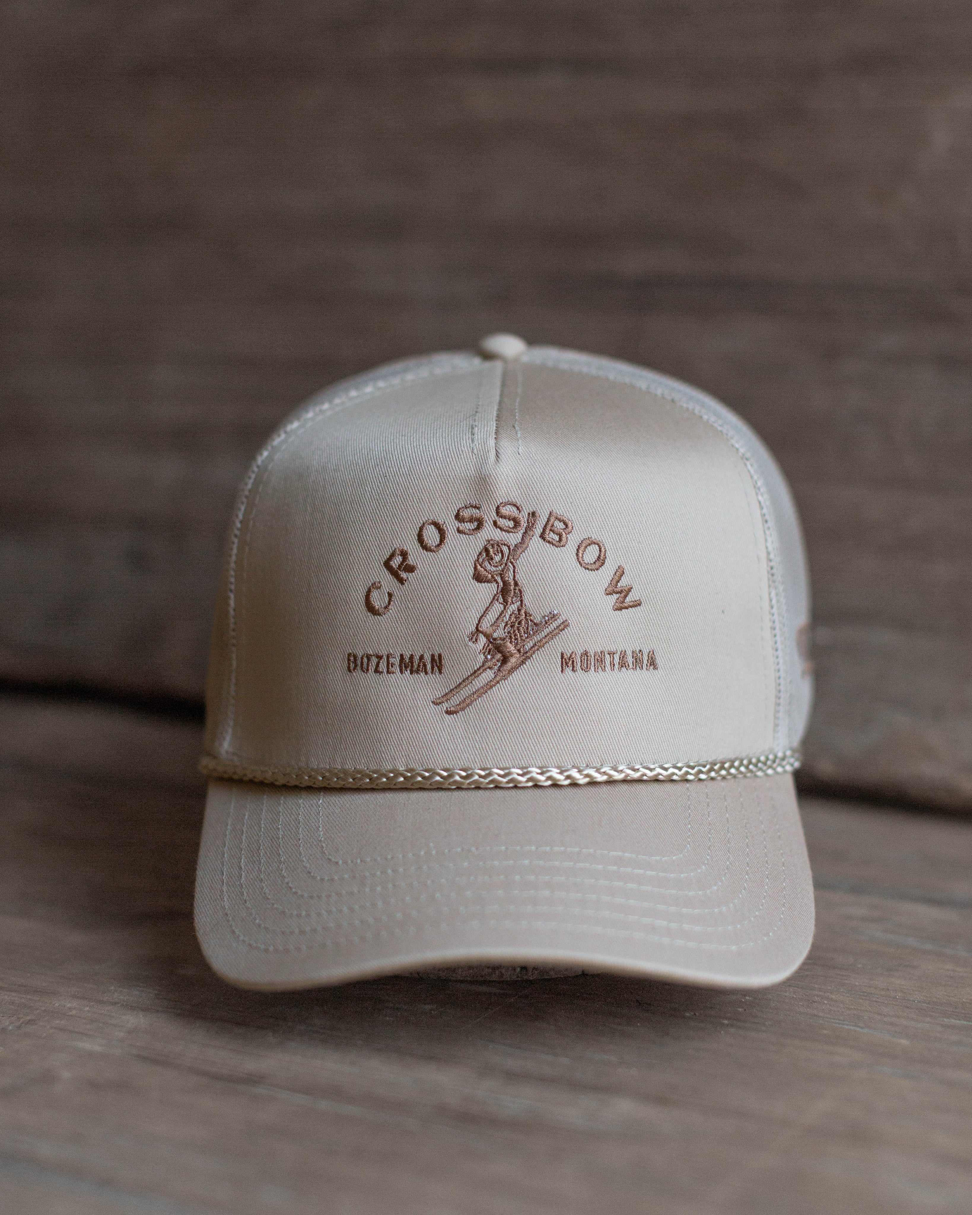 Crossbow Vintage Inspired Custom Mesh Trucker Snapback Hat, The Skier