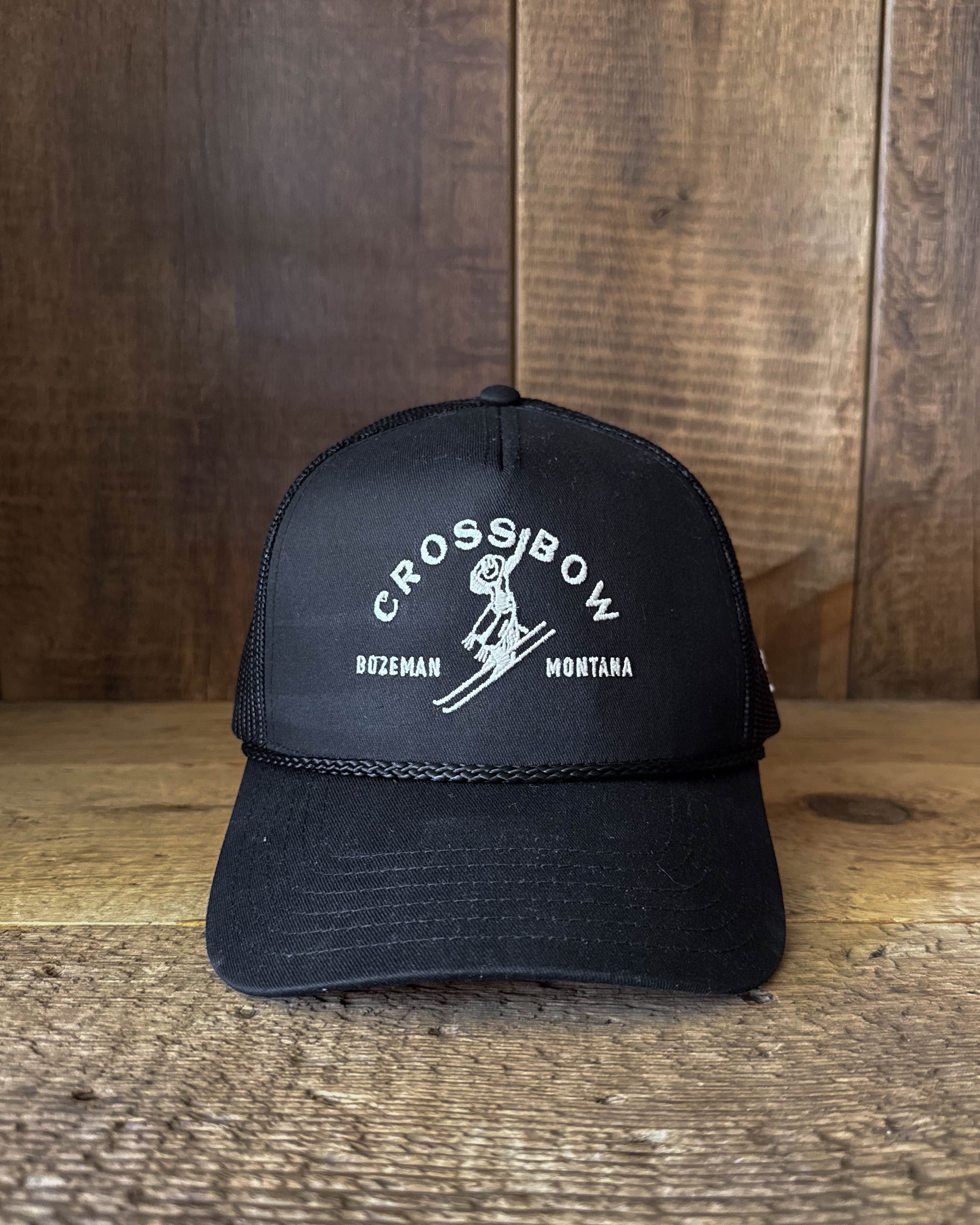 Crossbow Vintage Inspired Custom Mesh Trucker Snapback Hat, The Skier